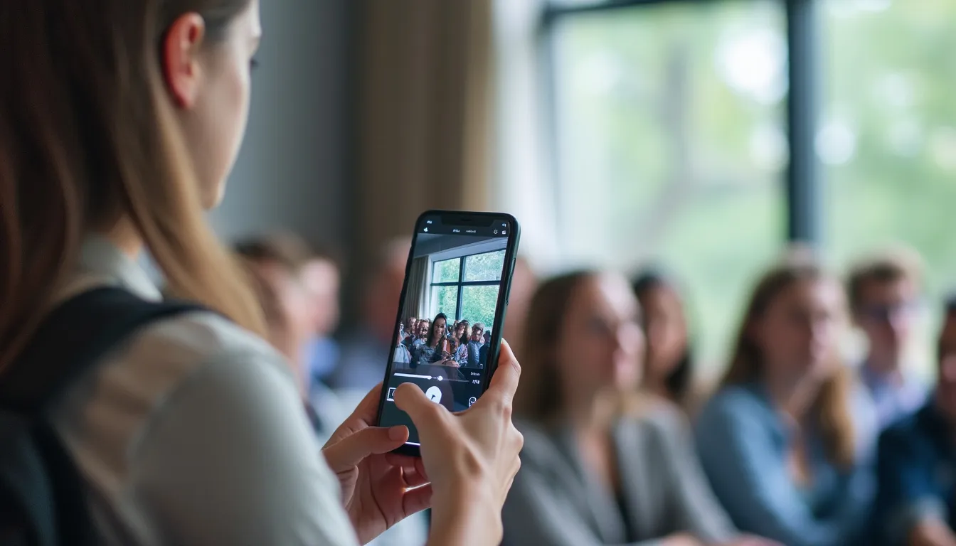a student recording a lecture with a smartphone